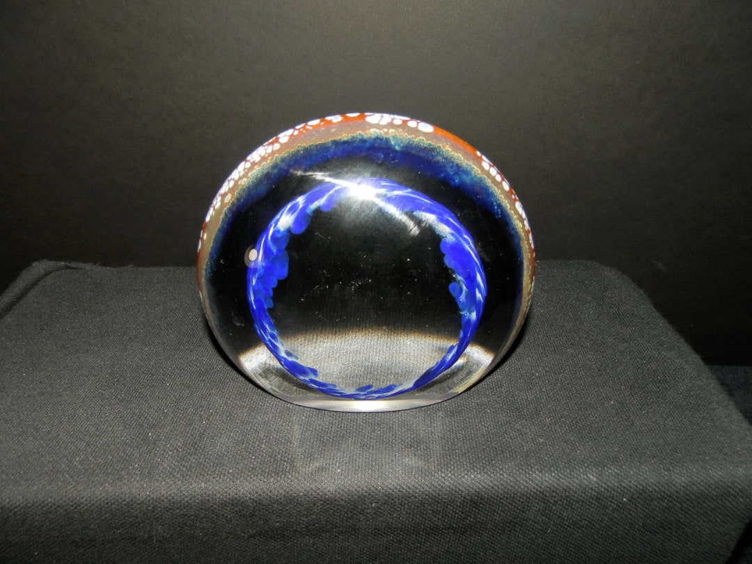 Blue Clear Disc Paperweight Artist Signed - Etsy