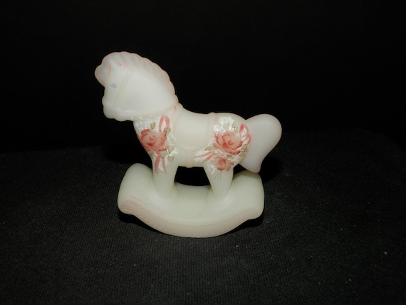 Fenton Pink Flower Hand Painted Rocking Horse Figurine Glass Sculptures ...