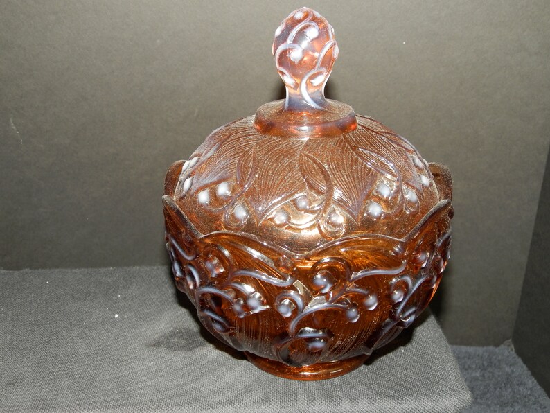 Fenton Cameo Opalescent Covered Candy Dish | Etsy