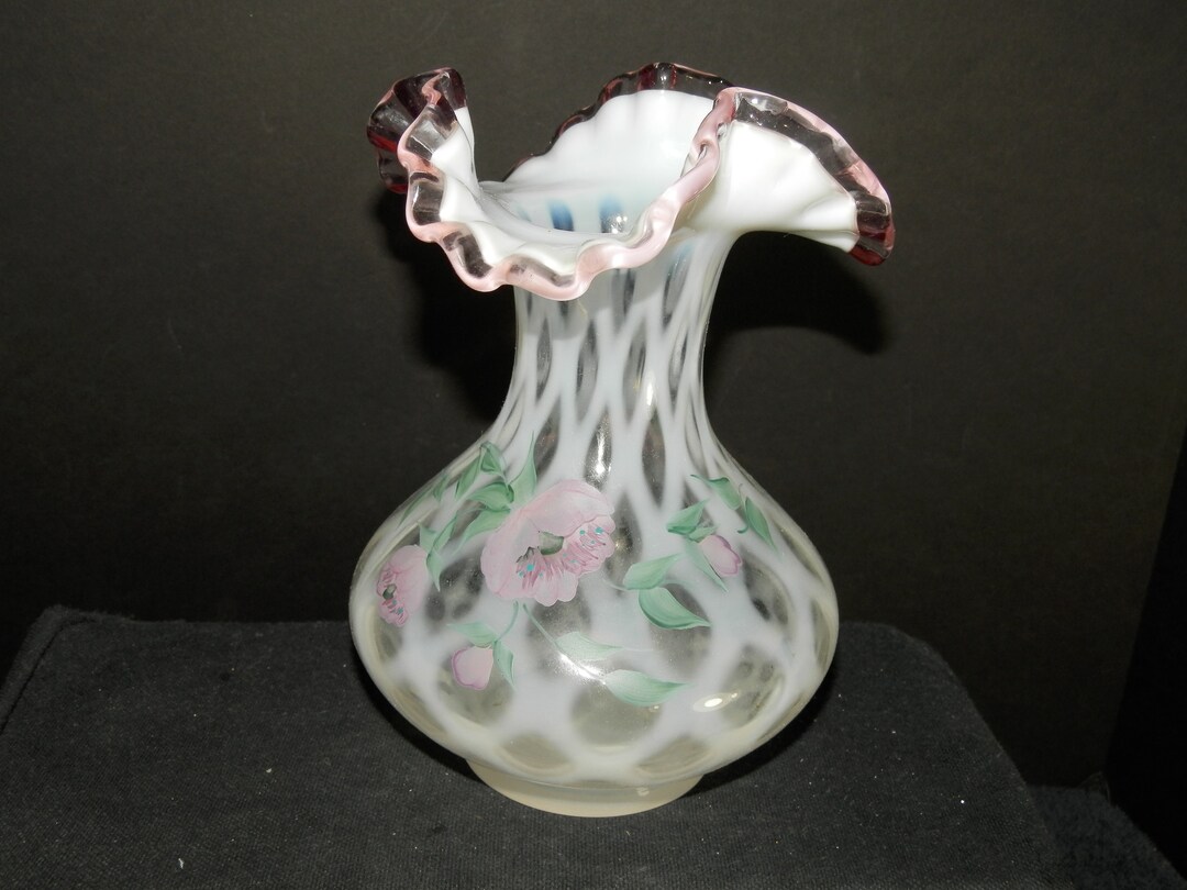 Fenton Hand Painted Opalescent Coin Spot Ruffle Top Vase - Etsy