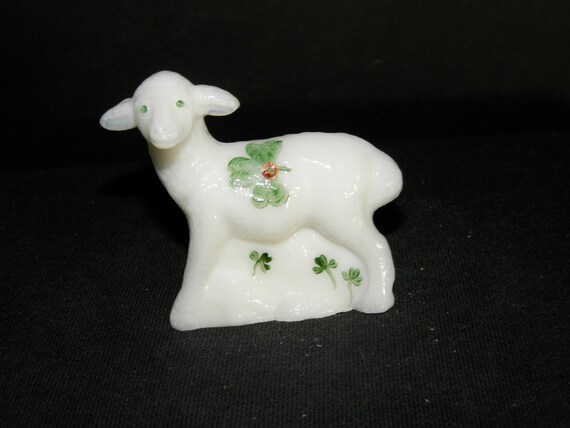 Fenton White Lamb With Shamrocks Figurine - Etsy