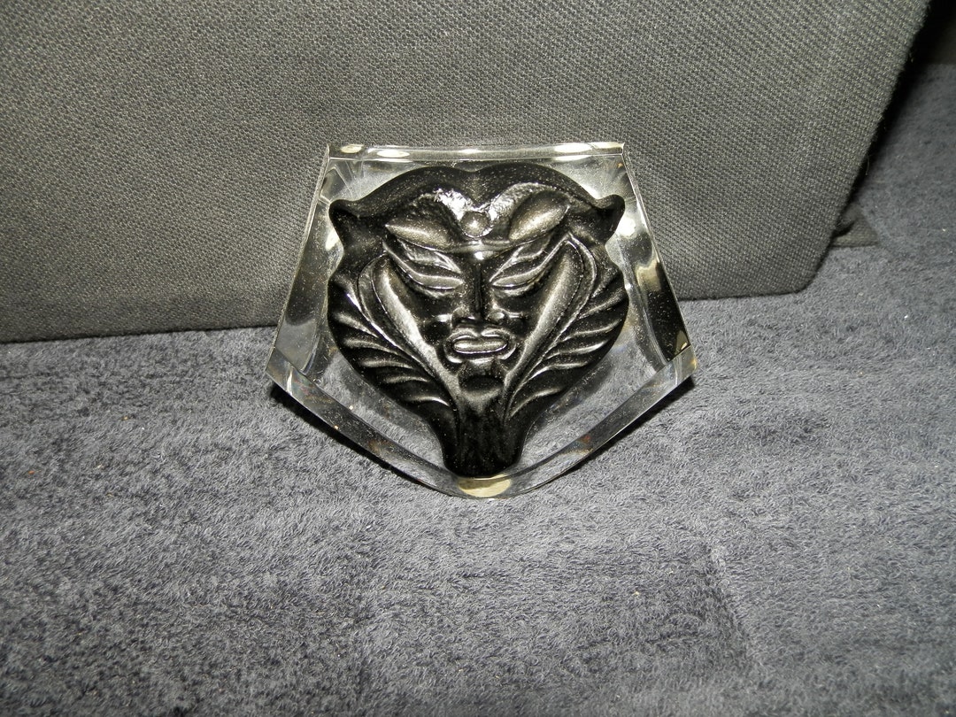 Lalique Crystal Paperweight With Black Satyr Mask - Etsy