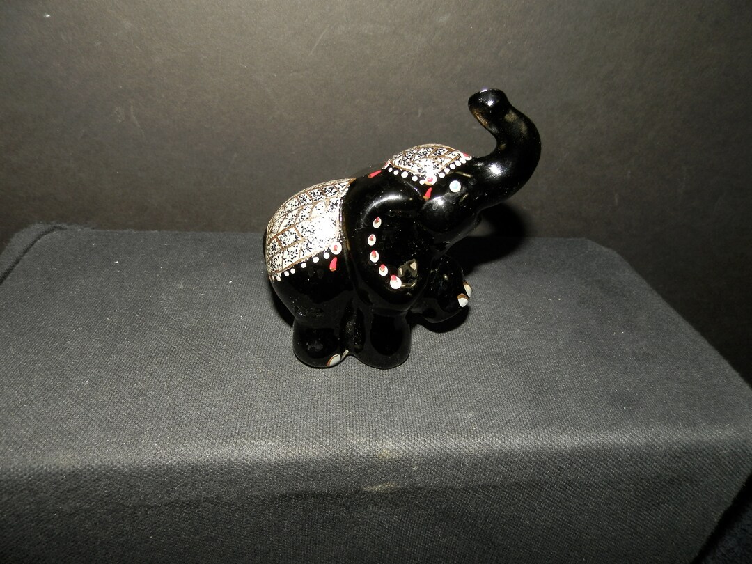 Fenton Black Hand Painted Elephant Figurine - Etsy