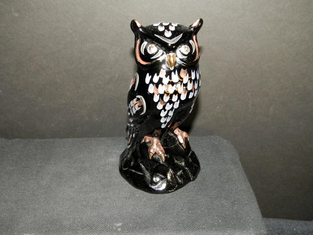 Fenton Hand Painted Owl Figurine Black Artist Marilyn Wagner - Etsy