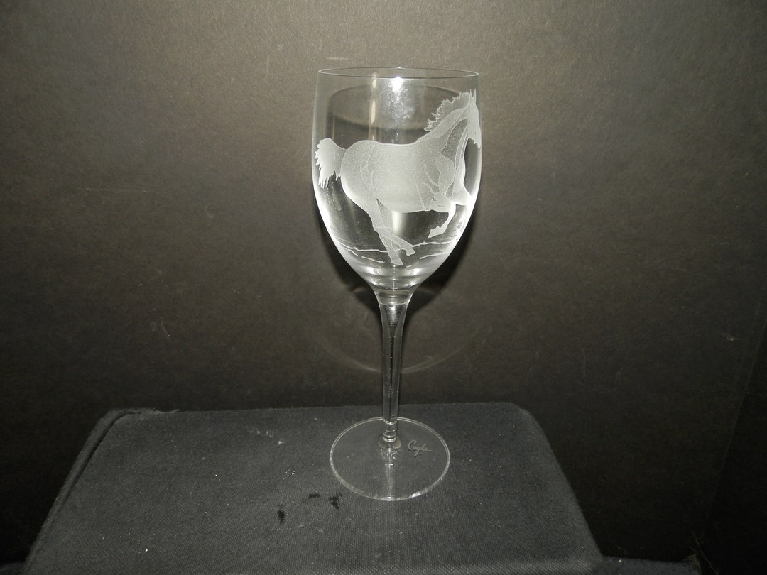 Artist James Coyle Horse Etched Wine Glass Signed - Etsy