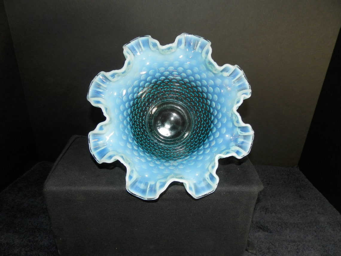 Fenton Blue Opalescent Hobnail Ruffled Bowl | Etsy Fenton Blue Opalescent Hobnail Ruffled Bowl | Etsy