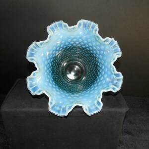 Fenton Blue Opalescent Hobnail Ruffled Bowl - Etsy
