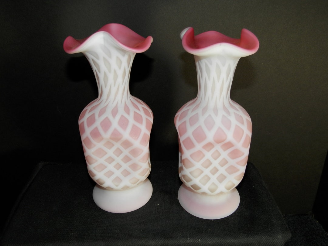 Two Fenton Cranberry Ruffled Top Vases - Etsy