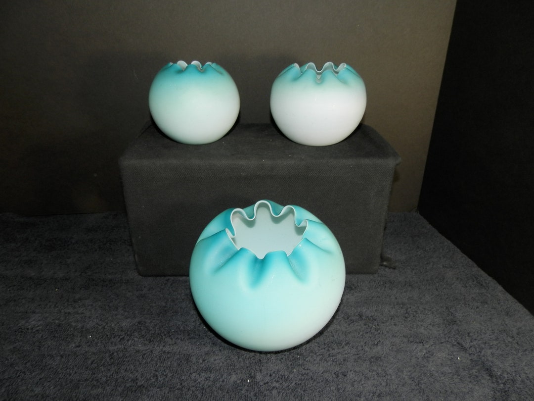 Three Blue White Victorian Glass Vases - Etsy