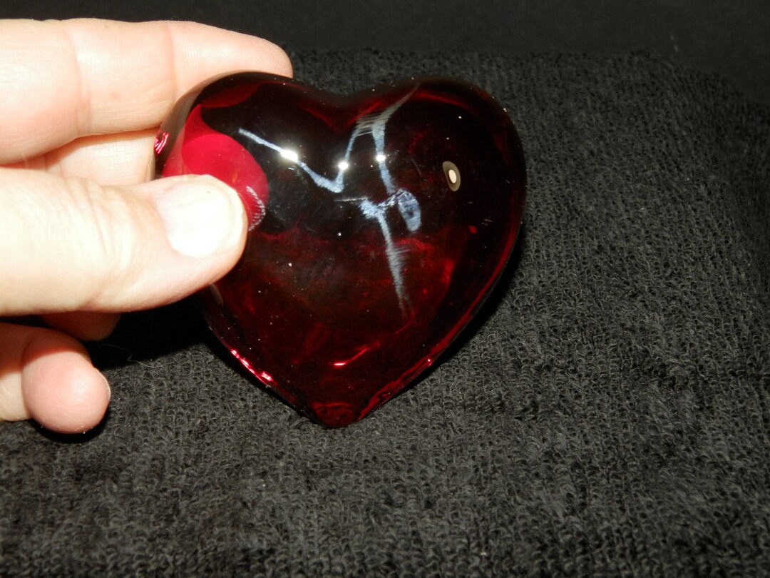Red Art Glass Heart Paperweight - Etsy