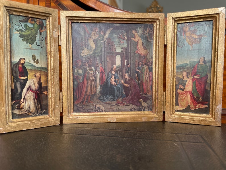 Small Wooden Triptych With Three Images of the Adoration of the Magi, by Jan Gossaert. Jesus ...