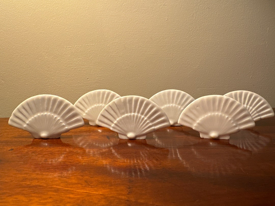 6 White Porcelain Fans. Table Service. Identifier on Table. White ...
