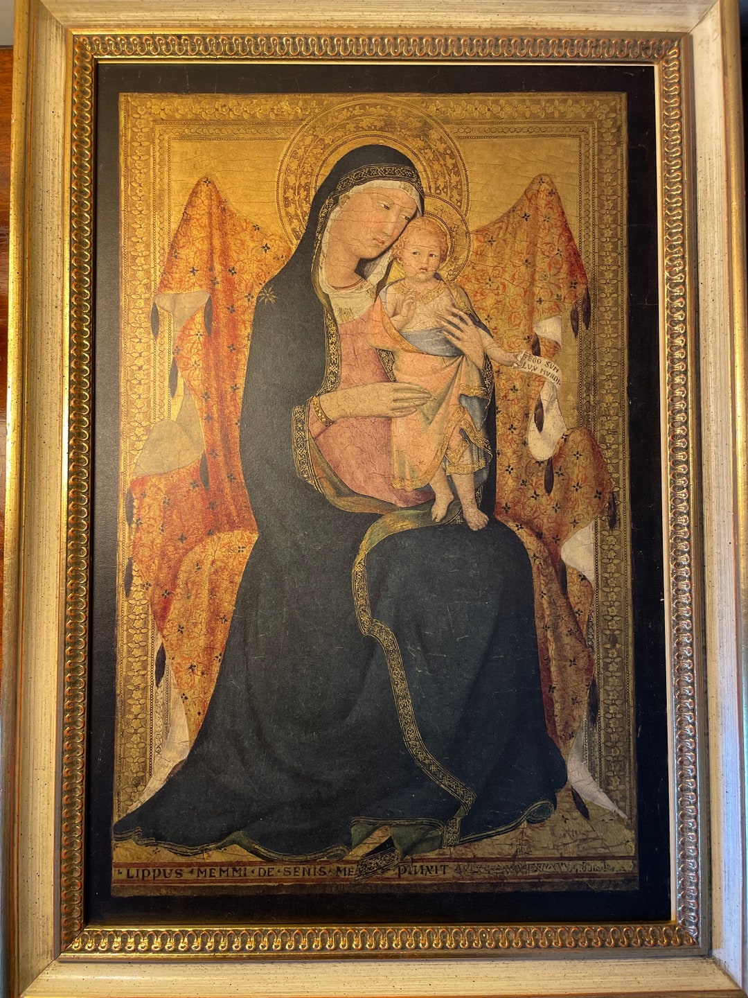 Framed Painting, Reproduction of the Work of Lippo Memmi. Madonna With ...