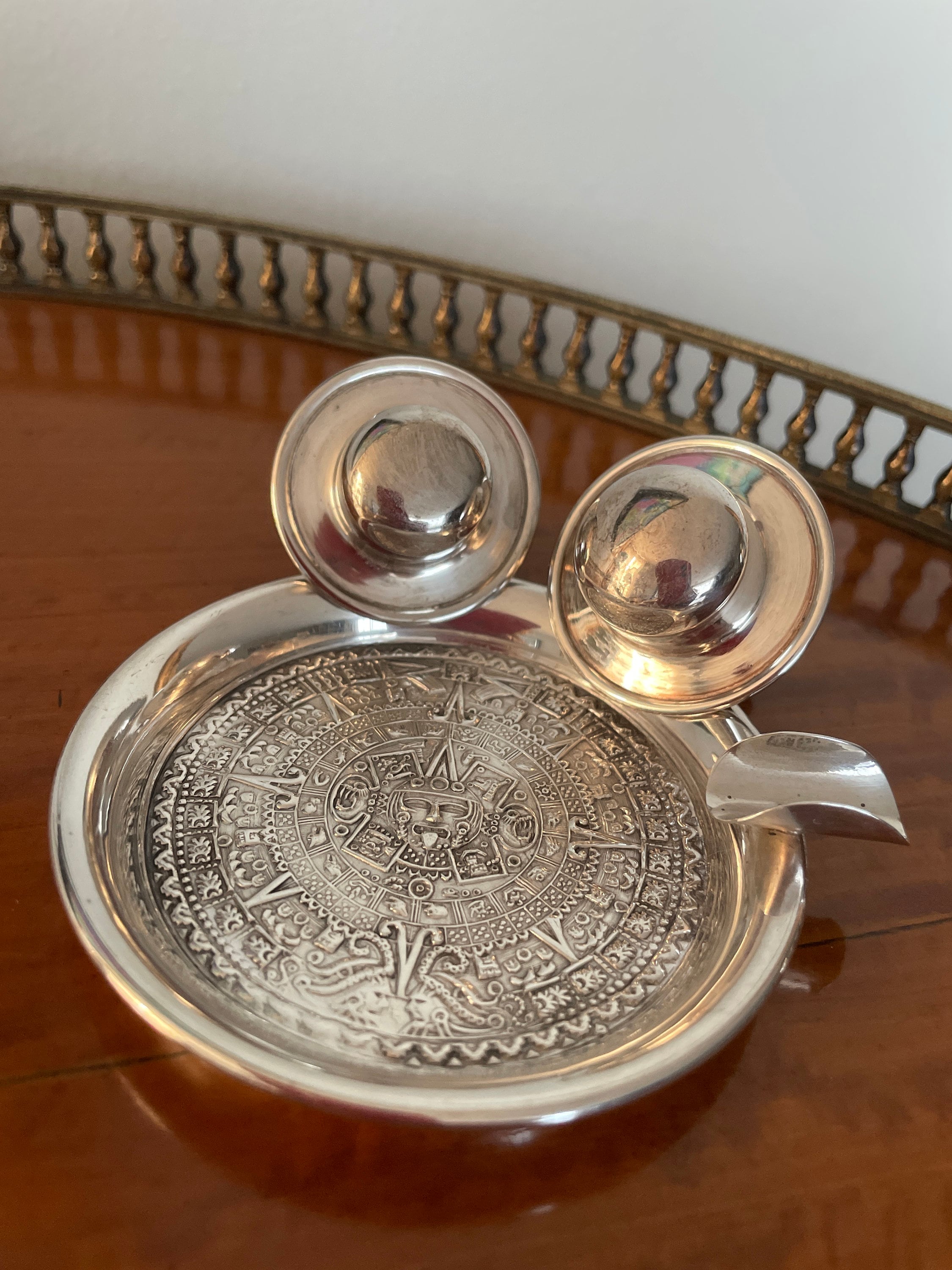 Mexican Sterling Silver Ashtray and Two Cork Stoppers With Silver ...
