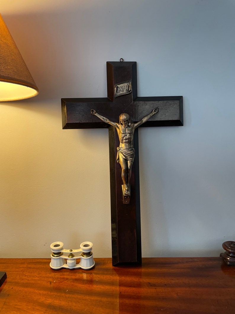 Ancient Bronze and Wood Crucifix. Jesus. Christ on the Cross. Catholic ...