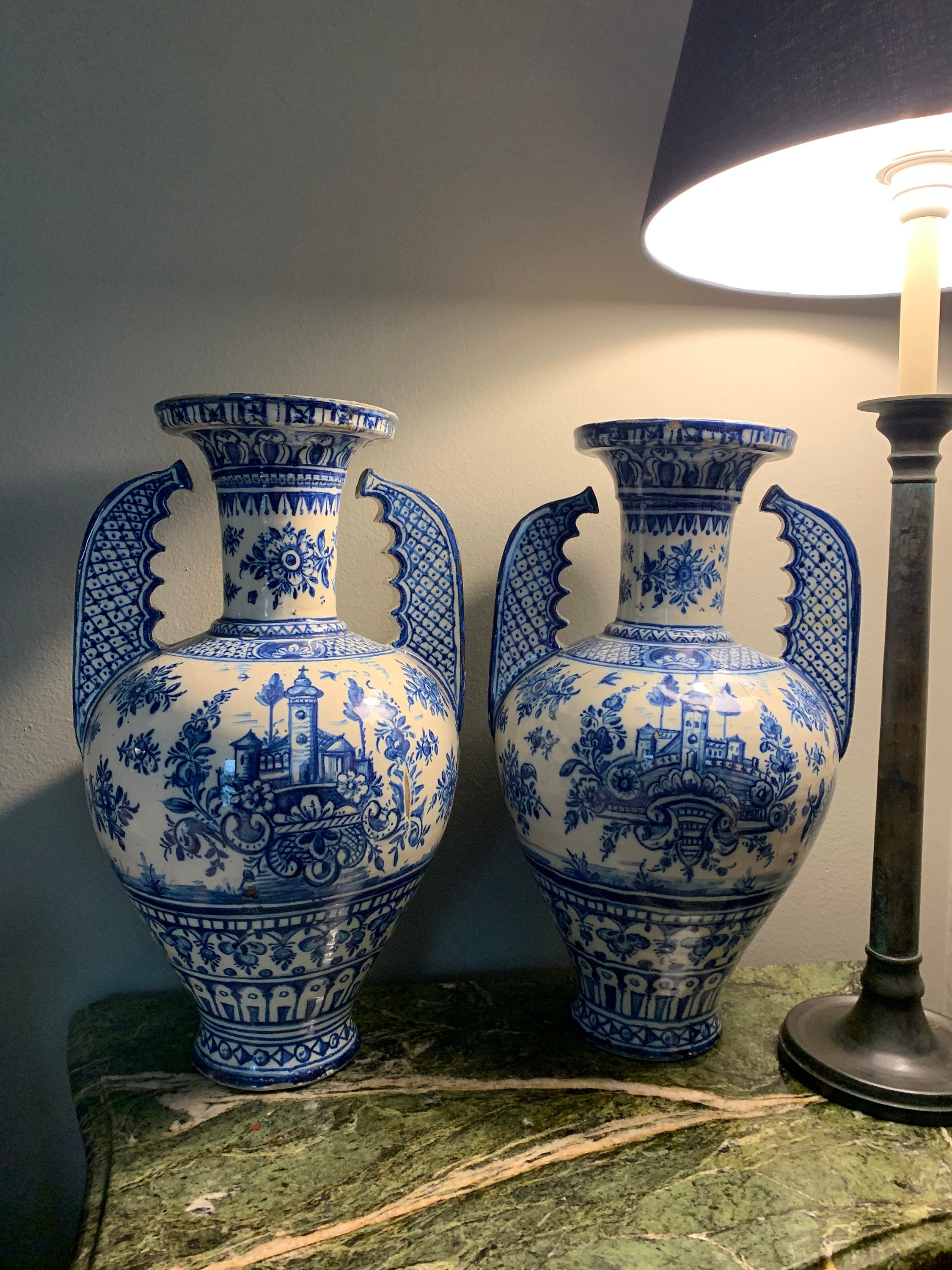 Fabulous Pair of Antique Blue Ceramic Vases. Luxury Home - Etsy