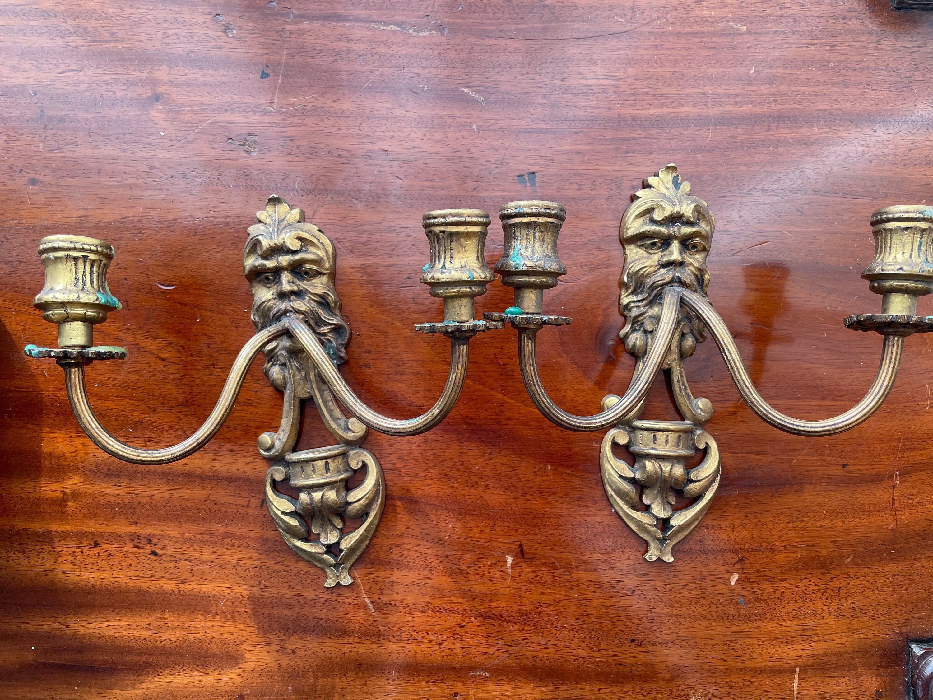 Antique Luxury Bronze Bacchian Pair of Bronze Sconces for Candles ...