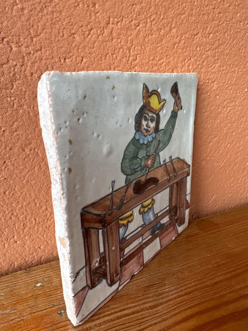 Antique Tile. Hand-painted Tile. Artist Carving a Piece of Wood ...
