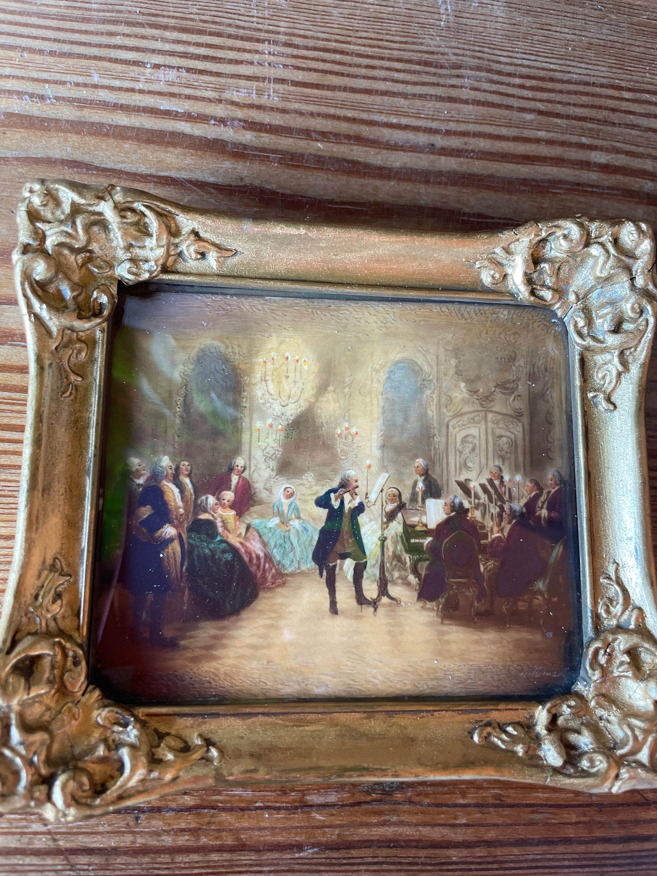 Antique German Miniature Painting. CONVEX Glass. Molded and Golded ...