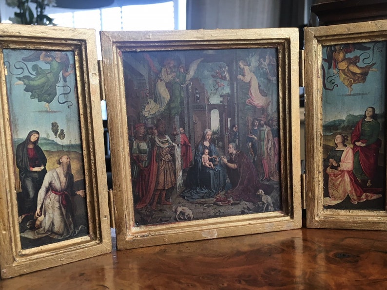 Small Wooden Triptych With Three Images of the Adoration of the Magi, by Jan Gossaert. Jesus ...