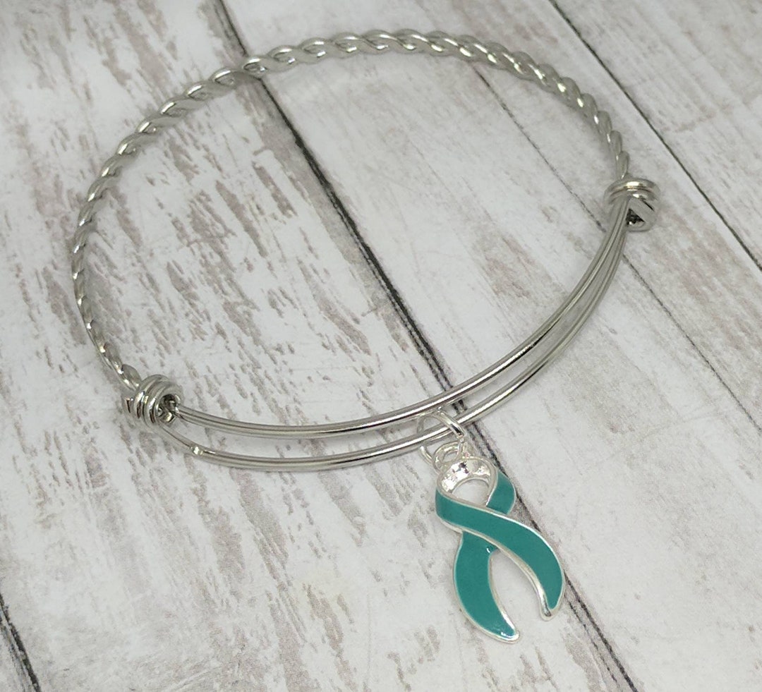 Teal Awareness Ribbon Bangle - Ovarian Cancer Jewelry -PCOS Jewelry ...