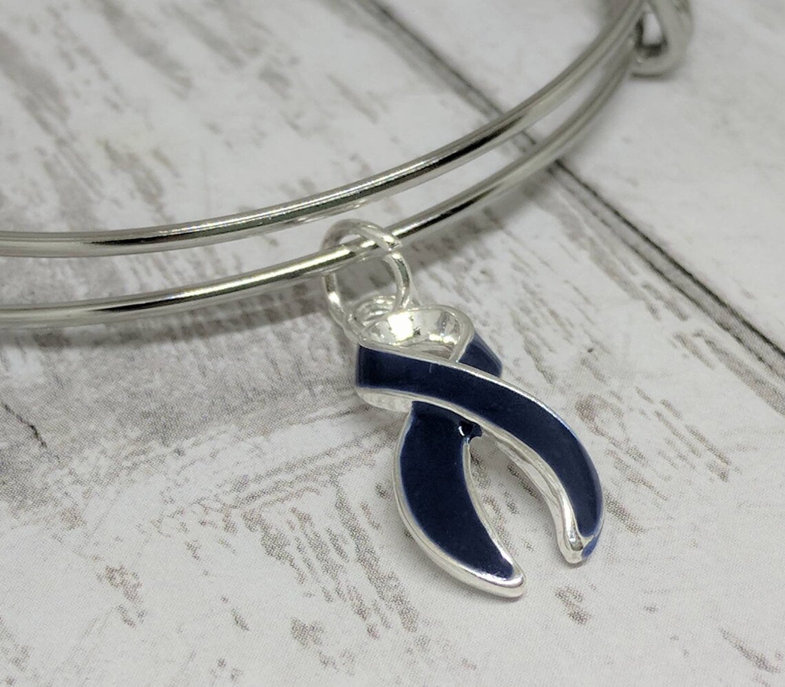 Navy Awareness Ribbon Bangle - Colon Cancer Awareness - Rectal Cancer ...