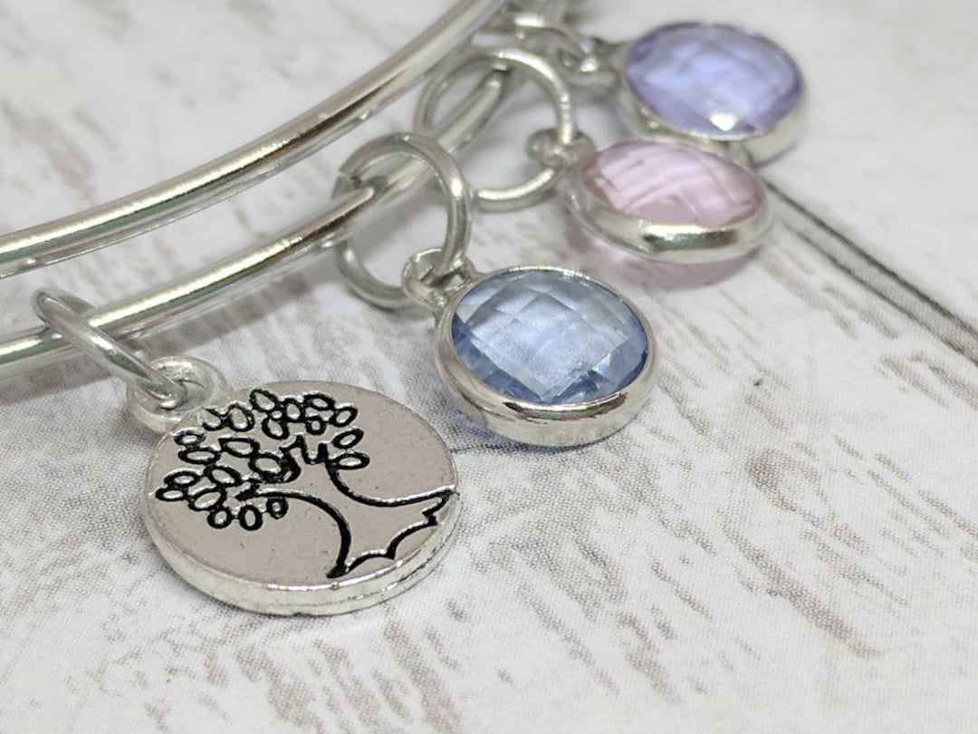 Family Tree Bangle - Birthstone Bangle - Bracelet for Mom - Stainless ...