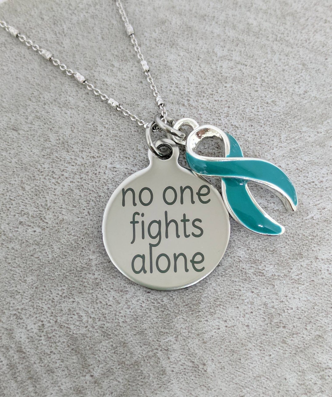 Teal Awareness Ribbon Necklace - Teal Awareness Ribbon Jewelry - Teal ...