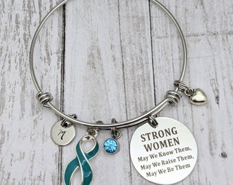 Teal Awareness Ribbon Bangle Ovarian Cancer Jewelry PCOS | Etsy