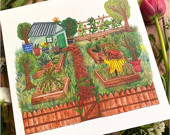 FREE RANGE EGGS Allotment Art Print of Original Textile Art Vegetable ...