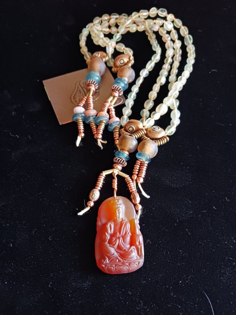 108 FLOURITE Mala Zi Pao Jade KWAN Yin Tassel Inspired COPROLITE ...