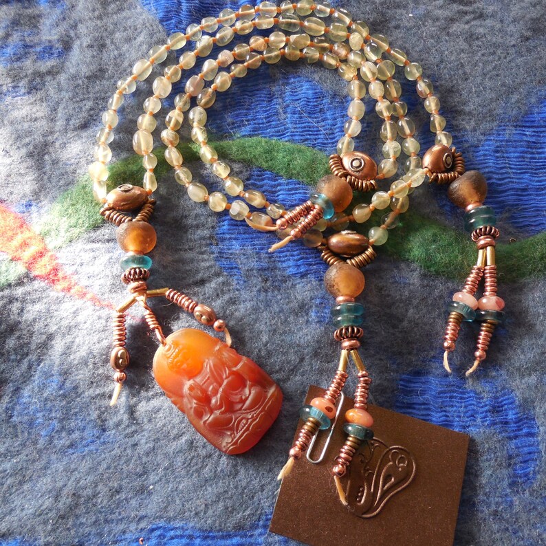 108 FLOURITE Mala Zi Pao Jade KWAN Yin Tassel Inspired COPROLITE ...