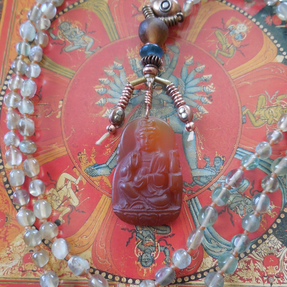 108 FLOURITE Mala Zi Pao Jade KWAN Yin Tassel Inspired COPROLITE ...
