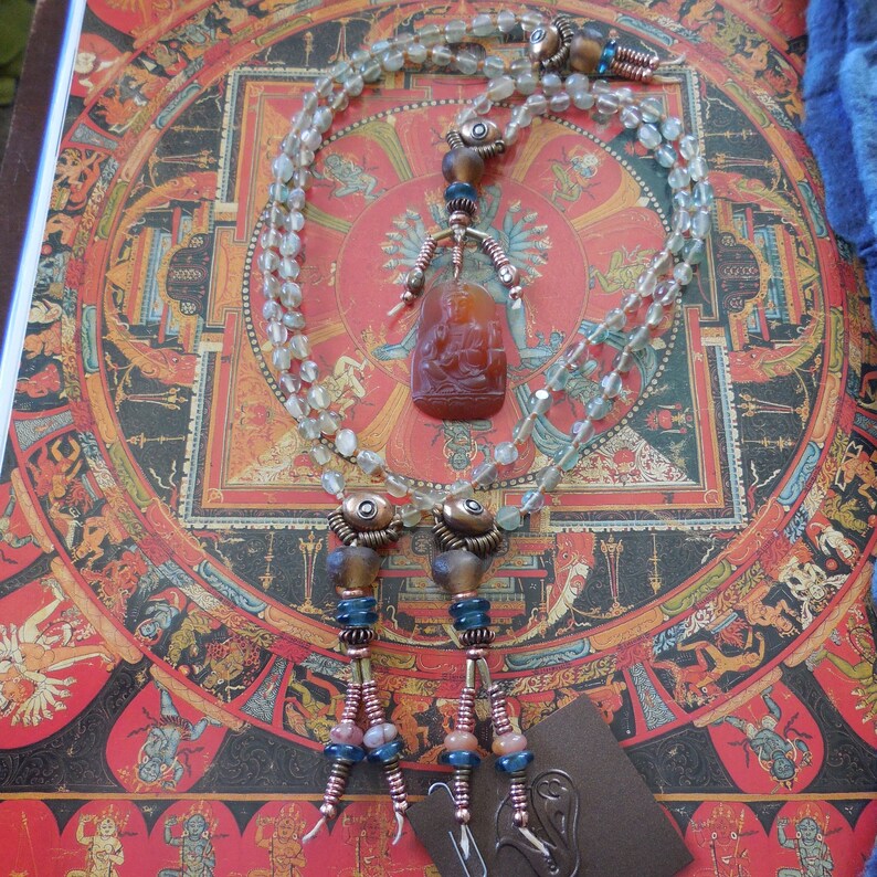 108 FLOURITE Mala Zi Pao Jade KWAN Yin Tassel Inspired COPROLITE ...