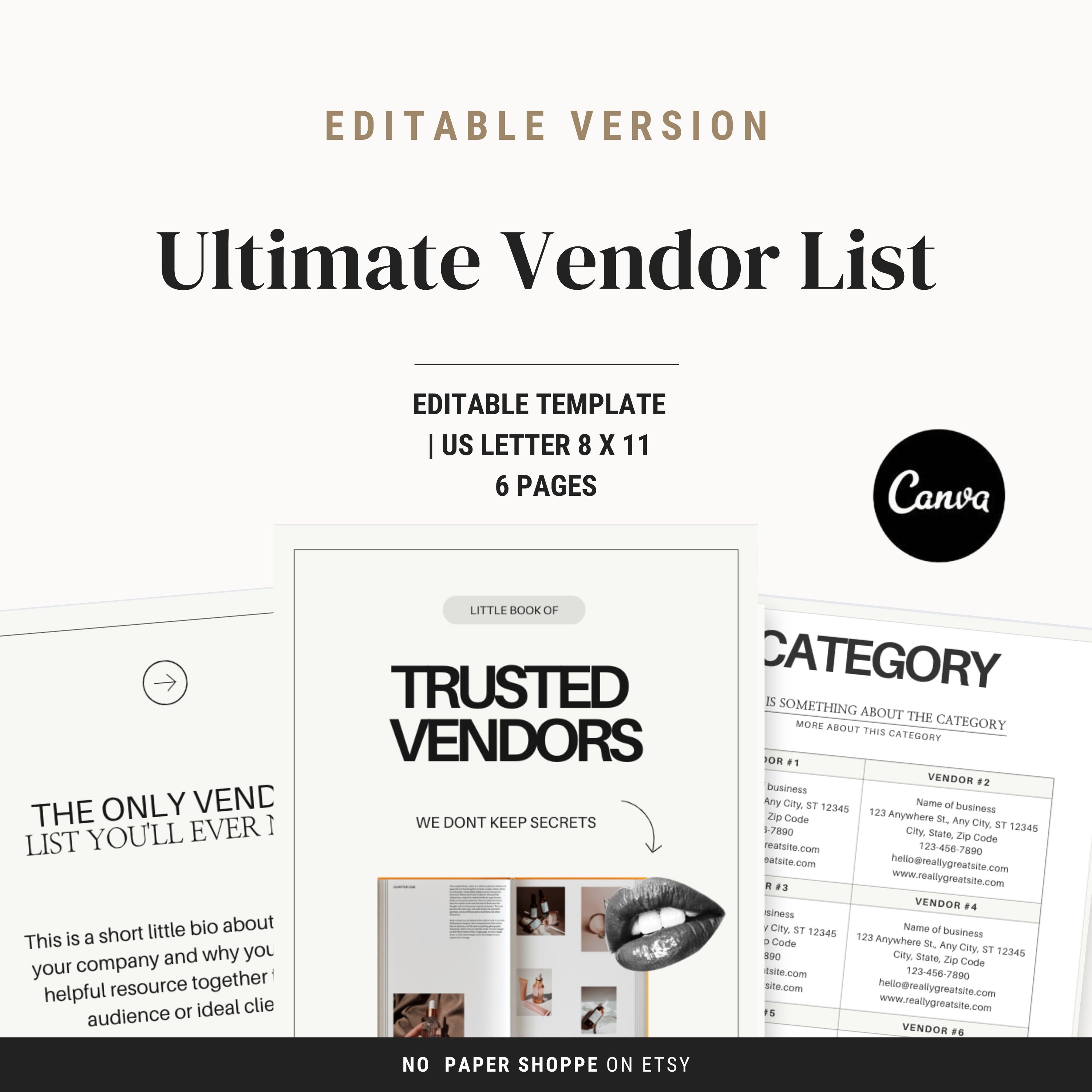 Ultimate Vendor List Canva Template - Etsy