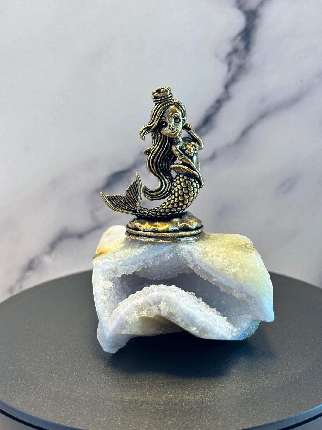 Mermaid on Blue Lace Agate Geode - Etsy