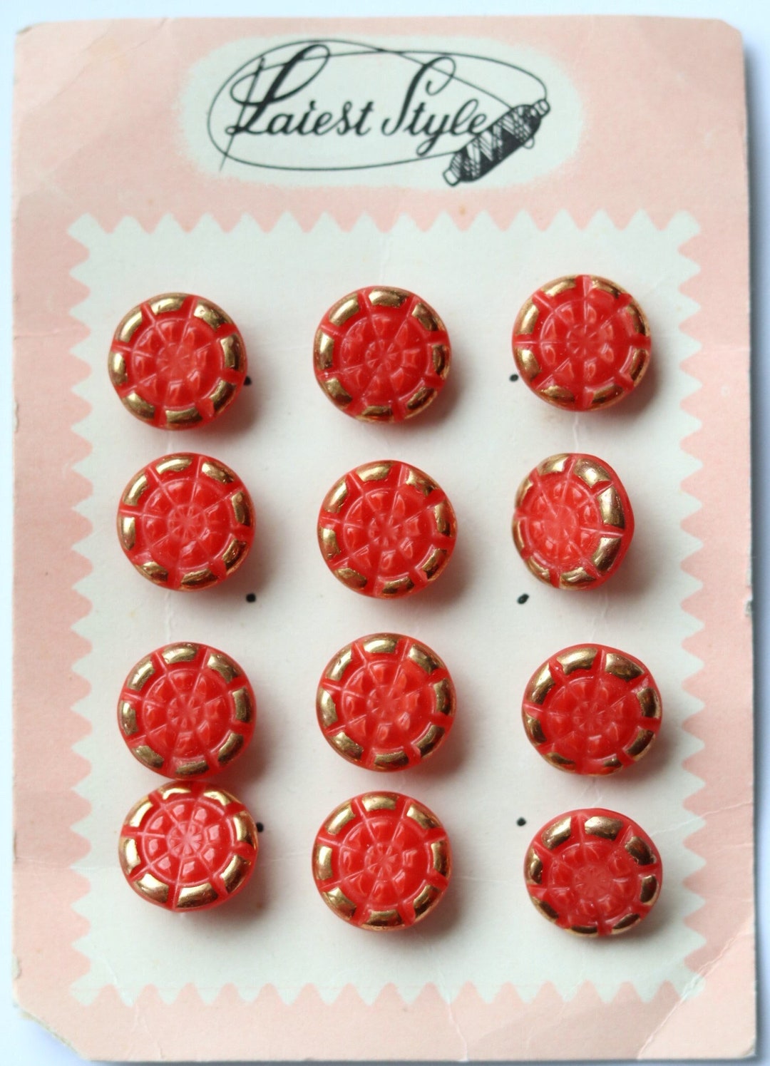 Vintage Glass Buttons. Red Opal Gold. Card (12) Round 13.8 Mm - Etsy