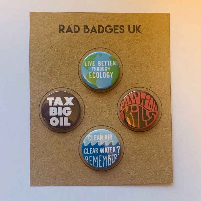 4 Environmentalist Vintage Remake Pins Retro Climate Change Global ...