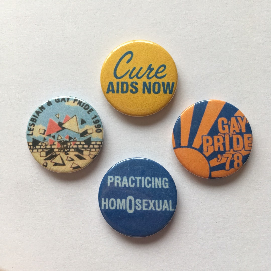 Set of 4 Vintage Remake LGBT Gay Lesbian Pride Pin Badges Retro 70s ...