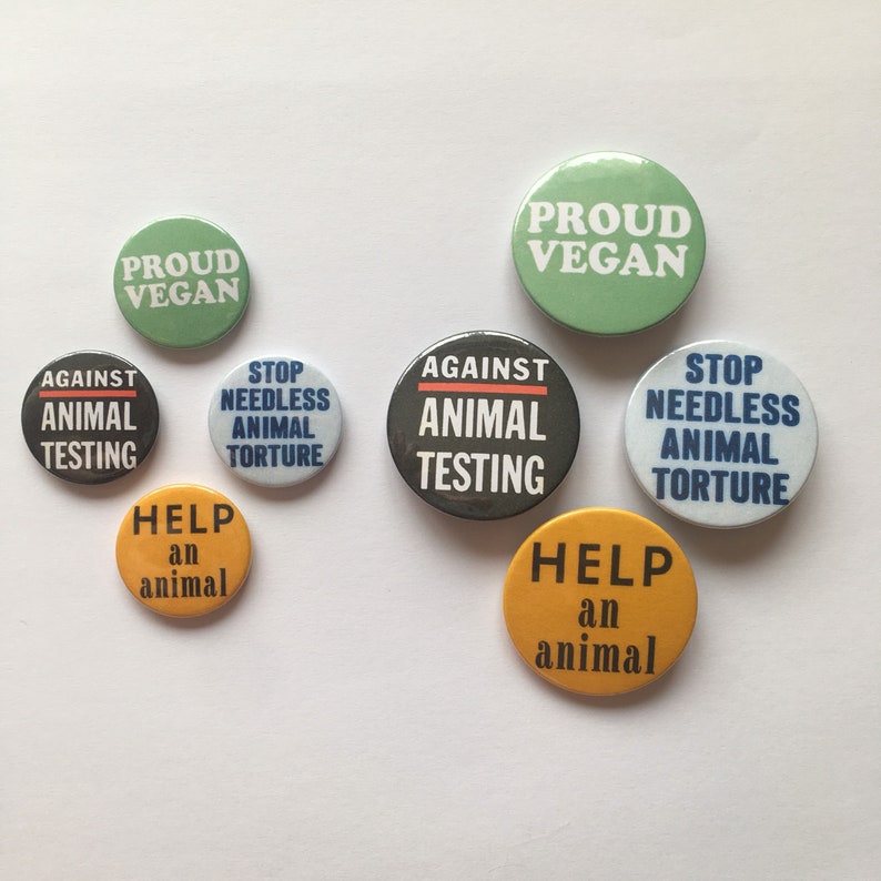 Vegan Badge Set of 4 Animal Rights Pinback Buttons Vegetarian | Etsy
