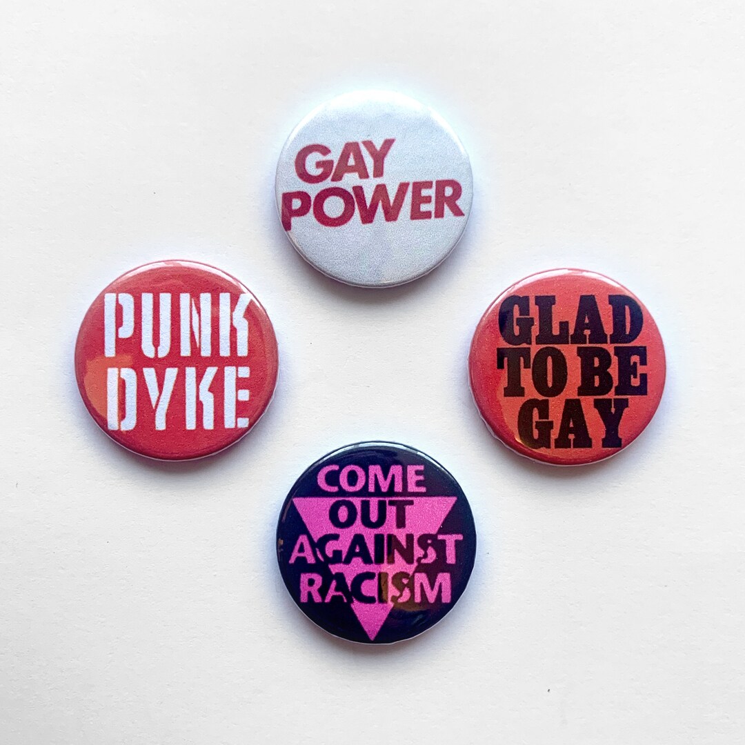 4 Gay Pride Button Set Lgbtq Pinback Badge Vintage Remake Lesbian Dyke Pin Etsy
