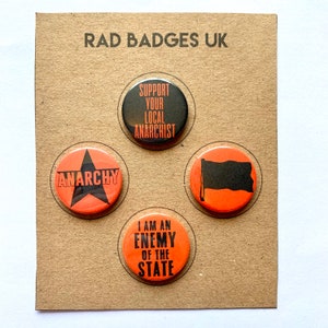 Anarchist 4 Badge Set Vintage Remake Anarchy Pinback Buttons Red Black ...