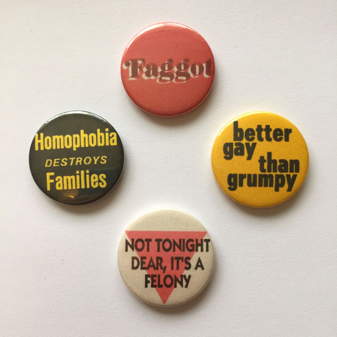 Set of 4 Gay Pride Badges LGBT Rights Pin Buttons Faggot Protest ...