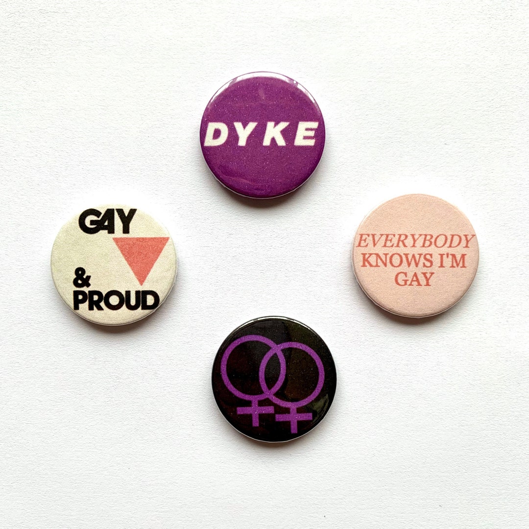 Set of 4 Lesbian Badges Vintage Remake Gay Pride Pins Proud Dyke - Etsy