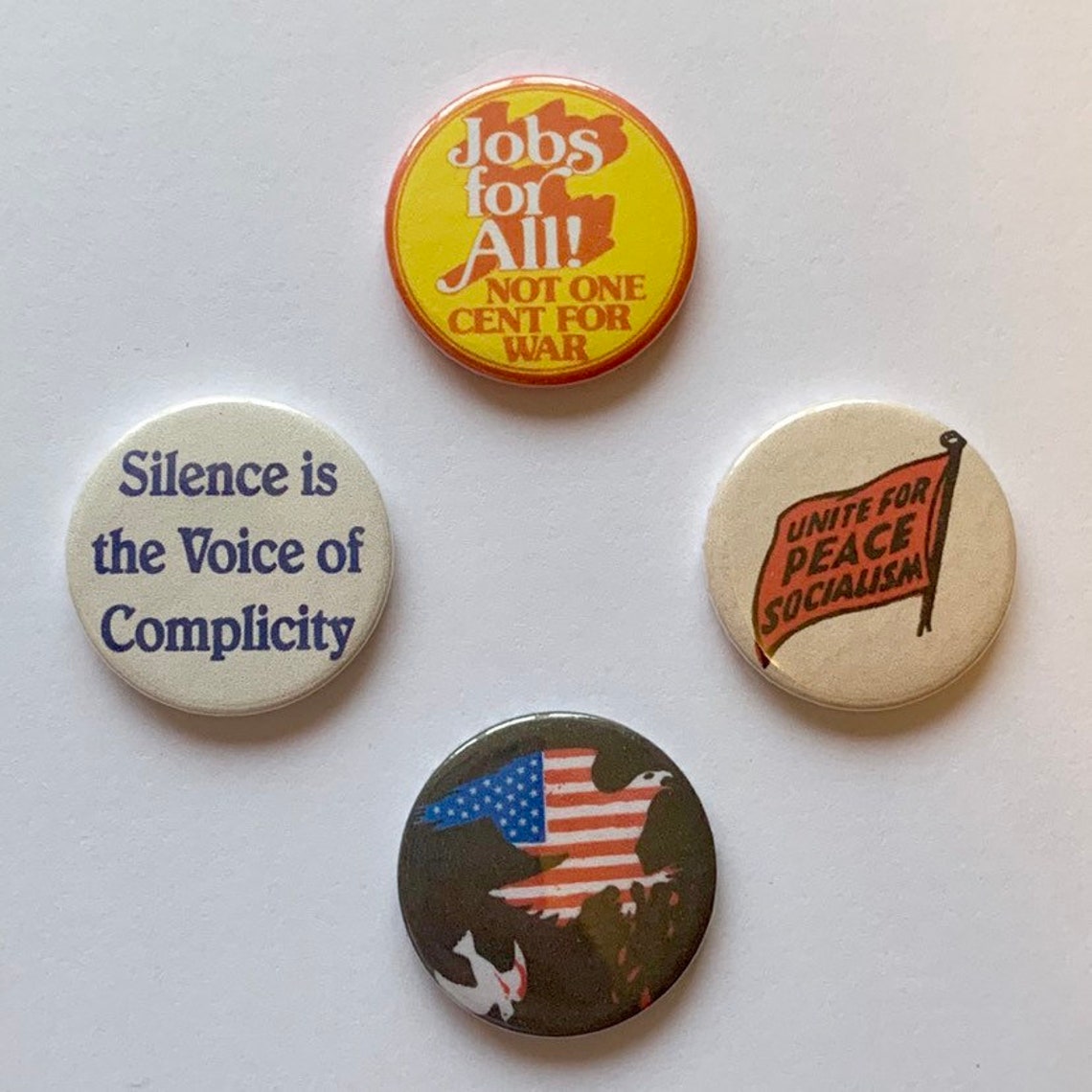 4 Political Vintage Remake Buttons Socialist Anti-war Anti-imperialist ...