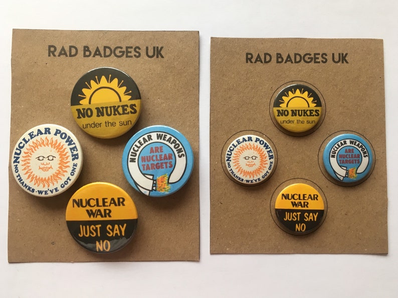4 Remade Vintage Anti-nuclear Pinback Button Badges Anti War Nuclear ...