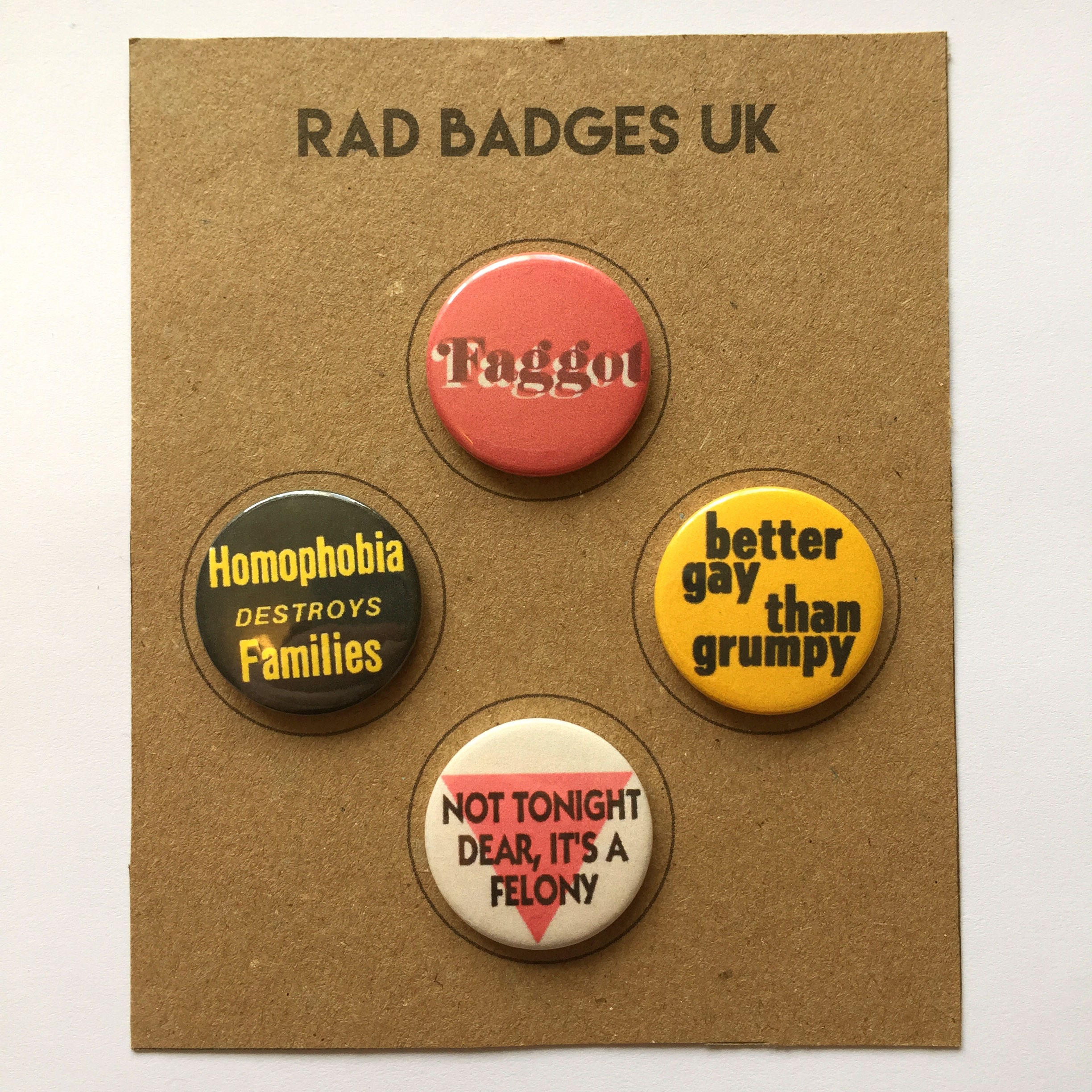 Set of 4 Gay Pride Badges LGBT Rights Pin Buttons Faggot - Etsy