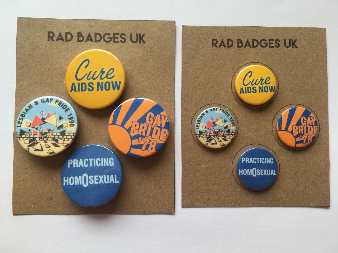 Set of 4 Vintage Remake LGBT Gay Lesbian Pride Pin Badges Retro 70s ...