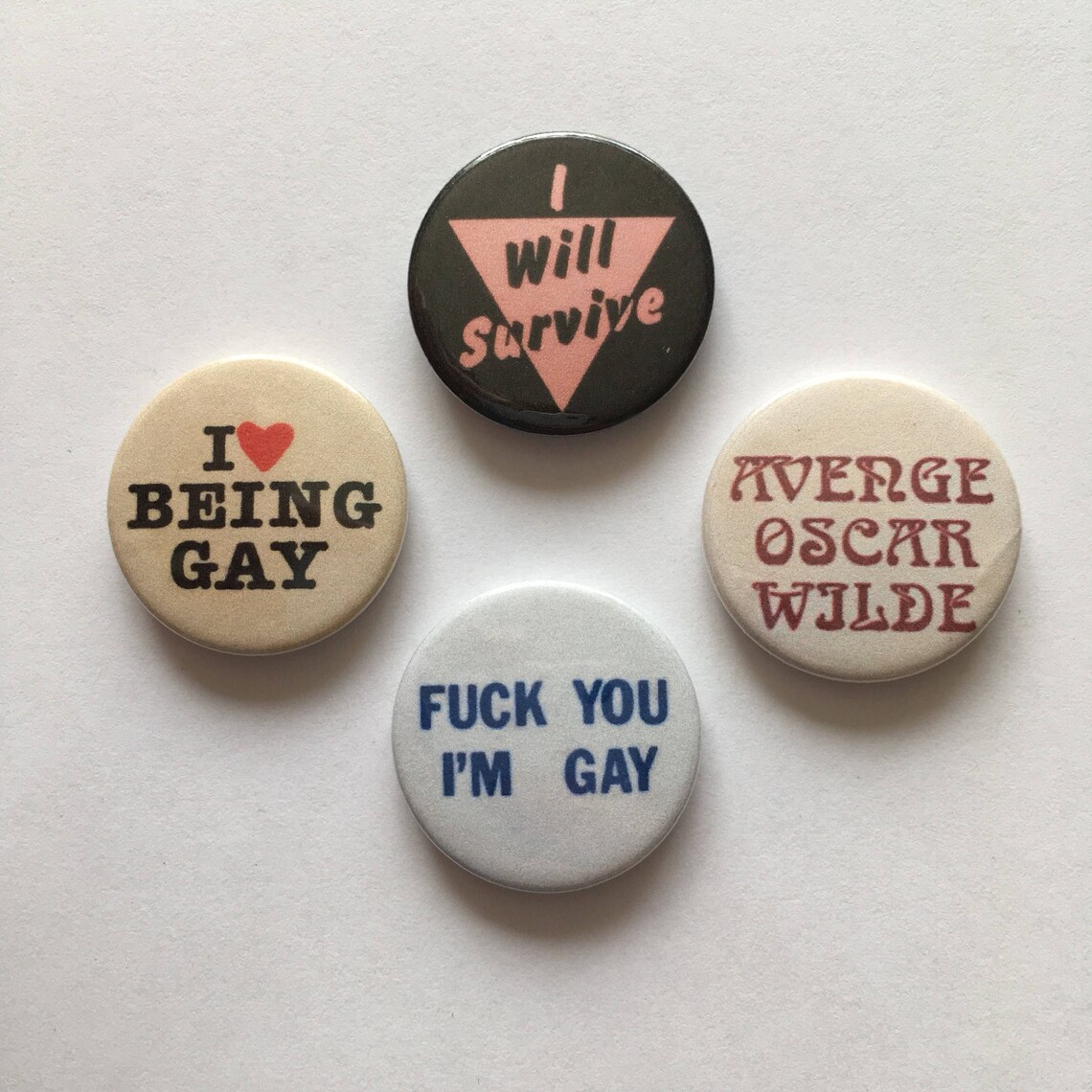 Set of 4 LGBT Gay Pride Button Badges Pink Triangle Avenge - Etsy