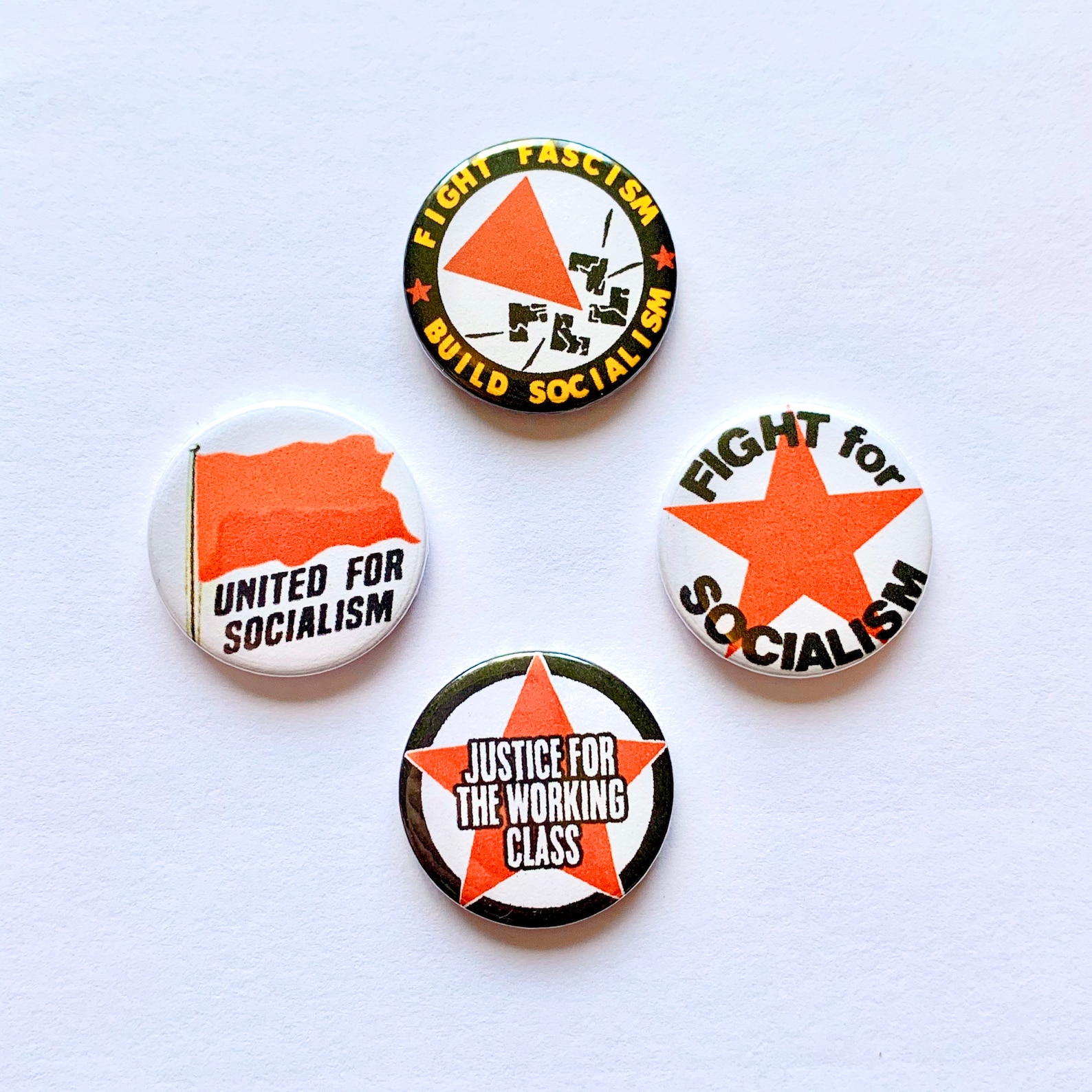 Socialist Badge Set 4 Button Badges Red Triangle Star Communist Pins ...